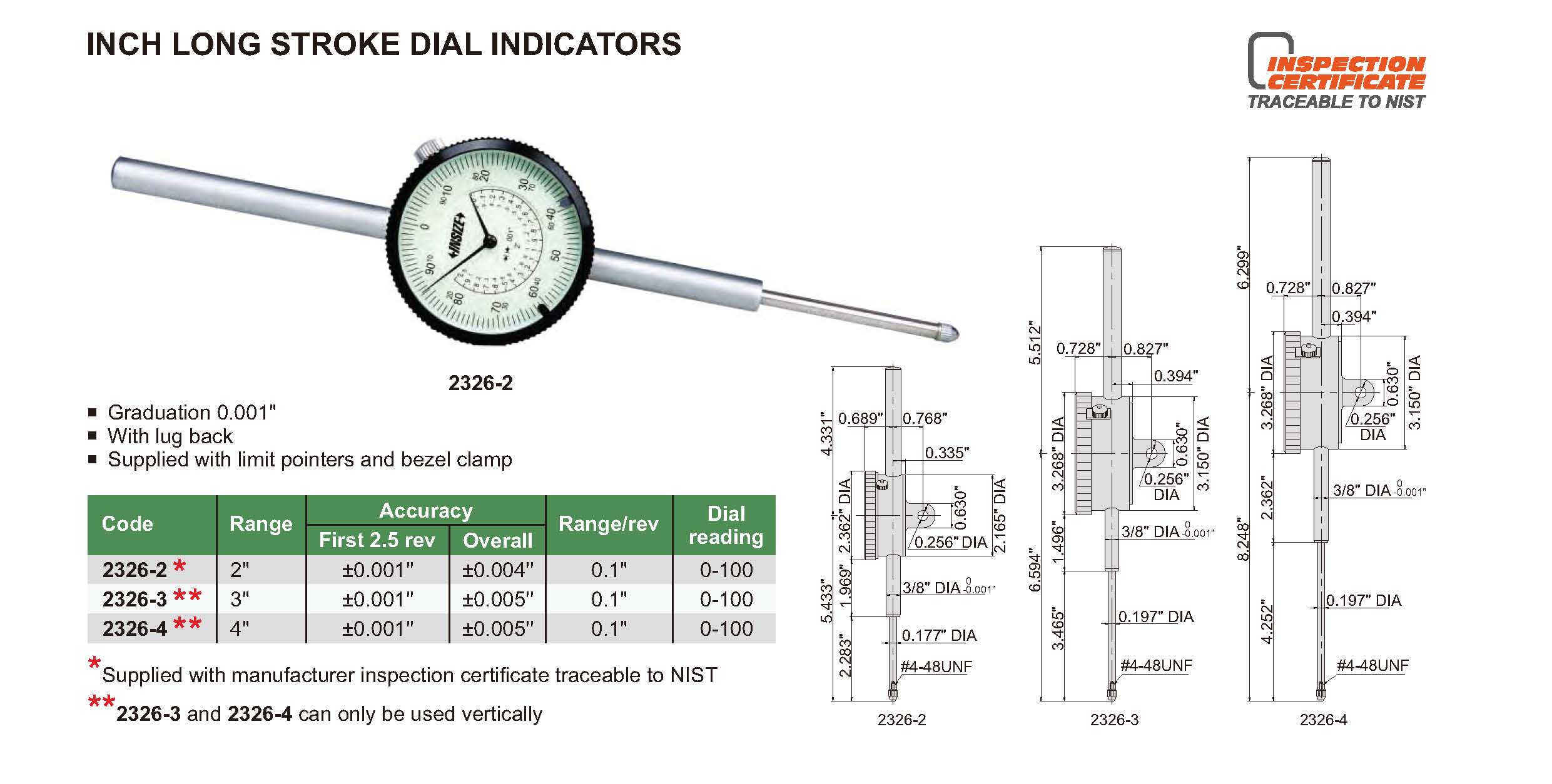 Inch Long Stroke Dial Indicators - 台灣英示科技有限公司